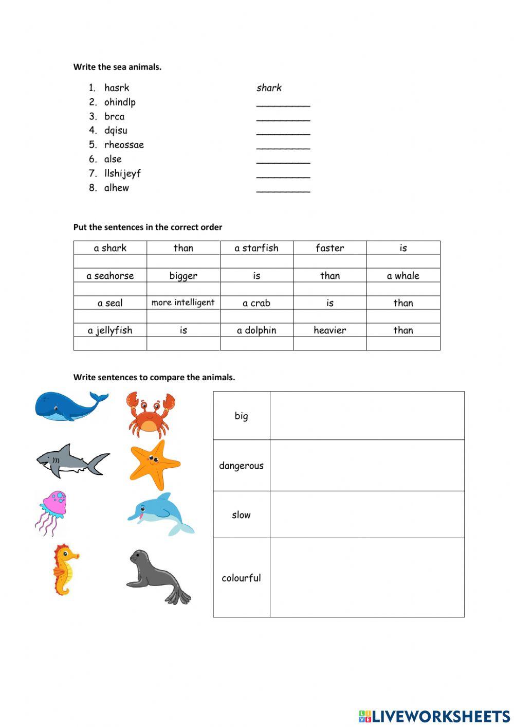 Sea Animals Review worksheet | Live Worksheets