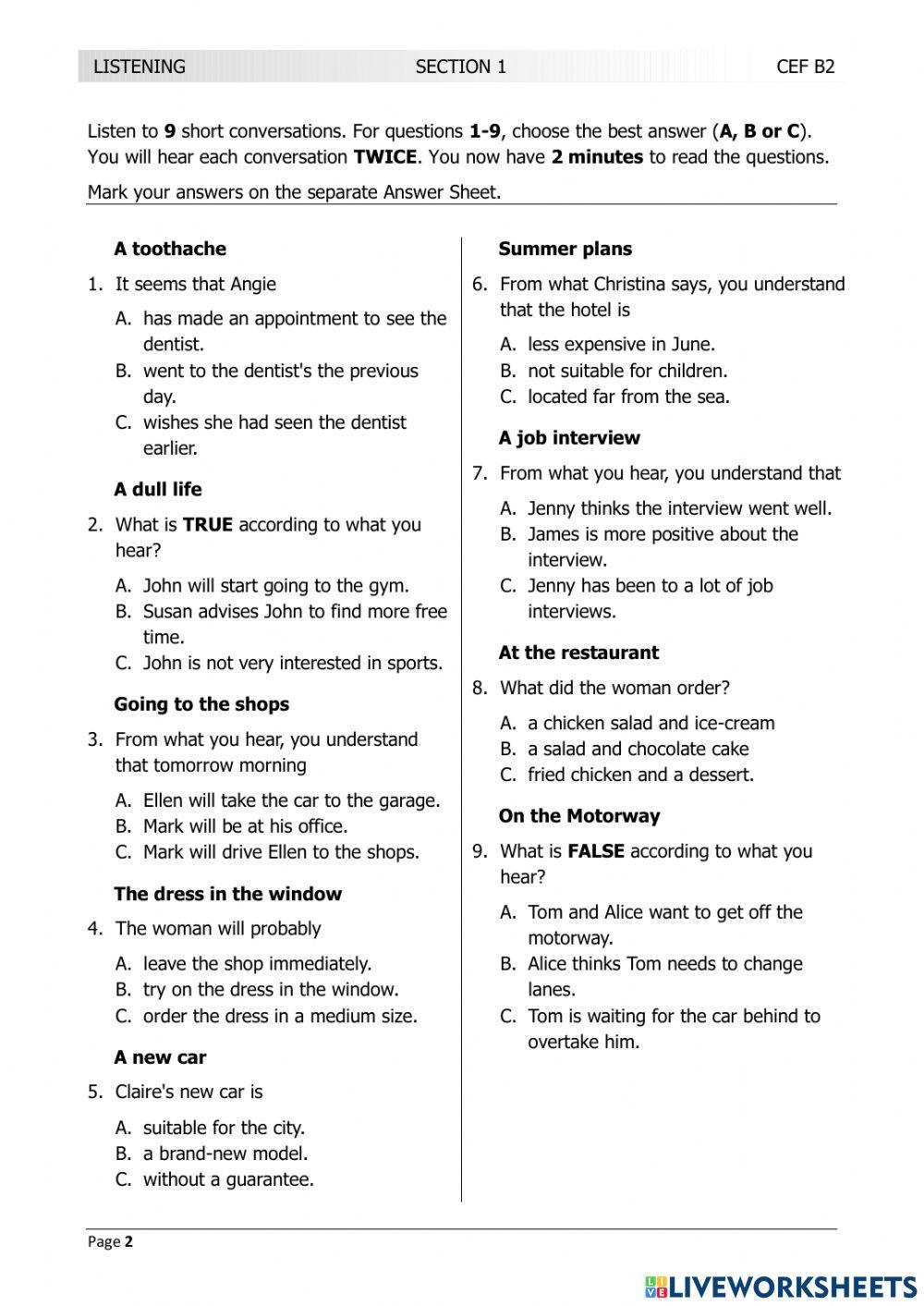 LRN B2 LISTENIN… | Free Interactive Worksheets | 2181920