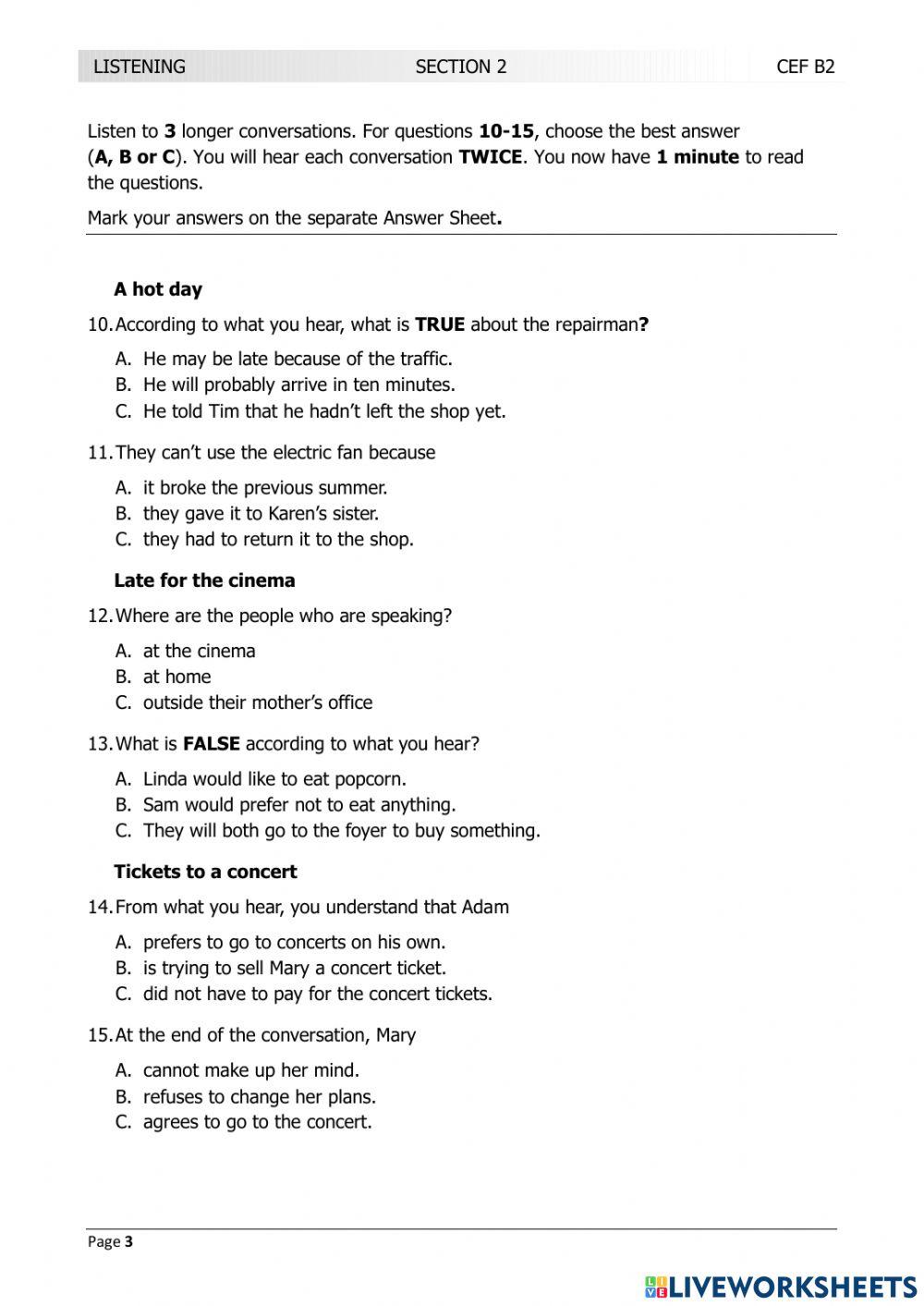 LRN B2 LISTENIN… | Free Interactive Worksheets | 2181920