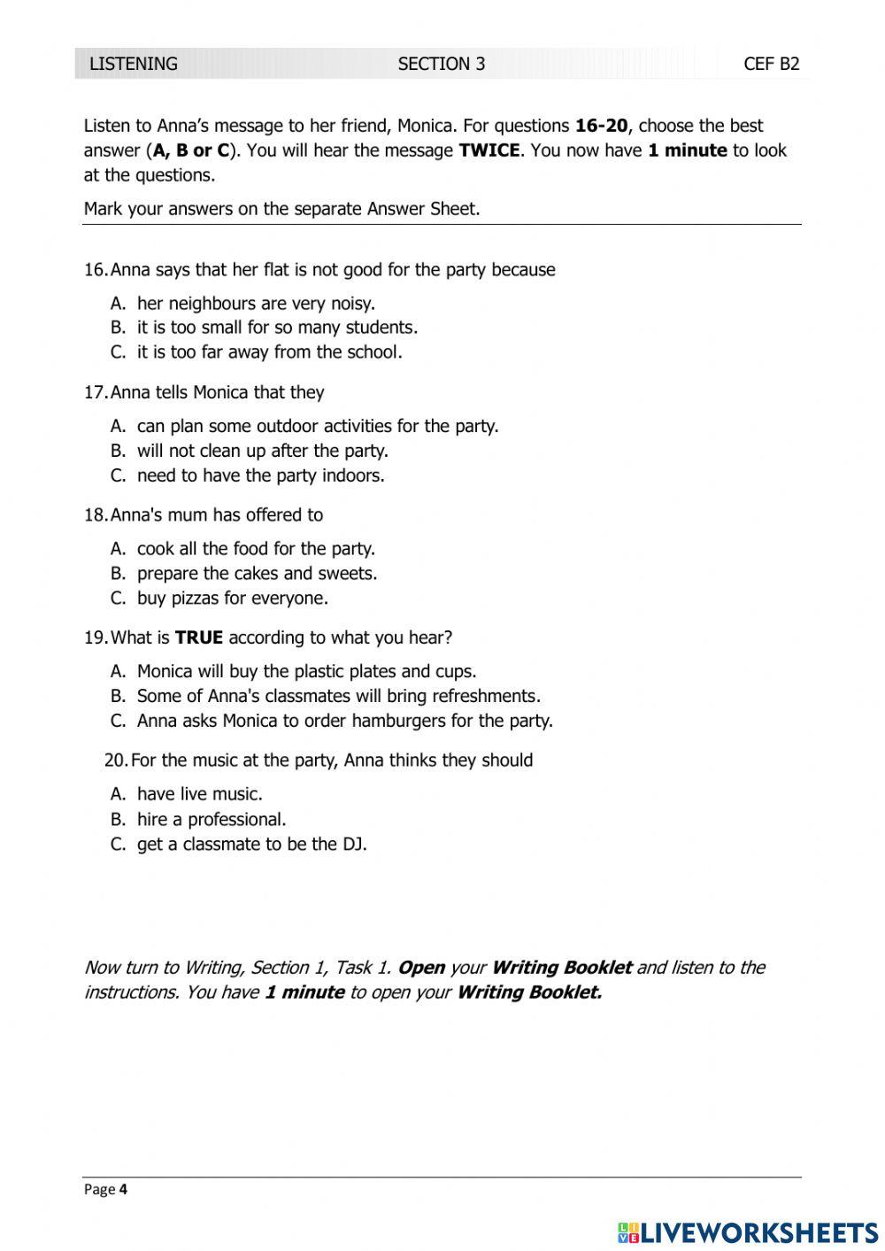 LRN B2 LISTENIN… | Free Interactive Worksheets | 2181920
