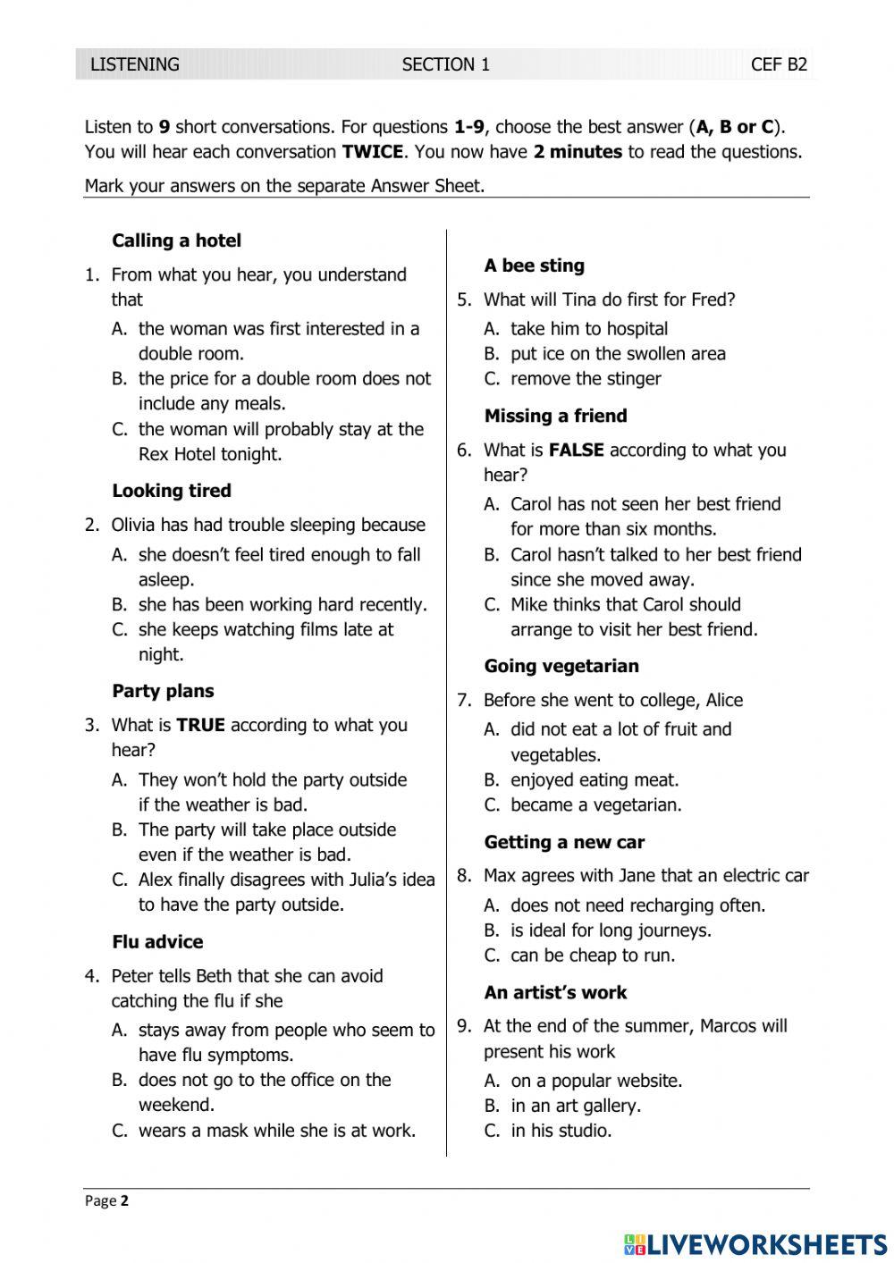 LRN B2 JUNE 2018 LISTENING interactive worksheet | Live Worksheets