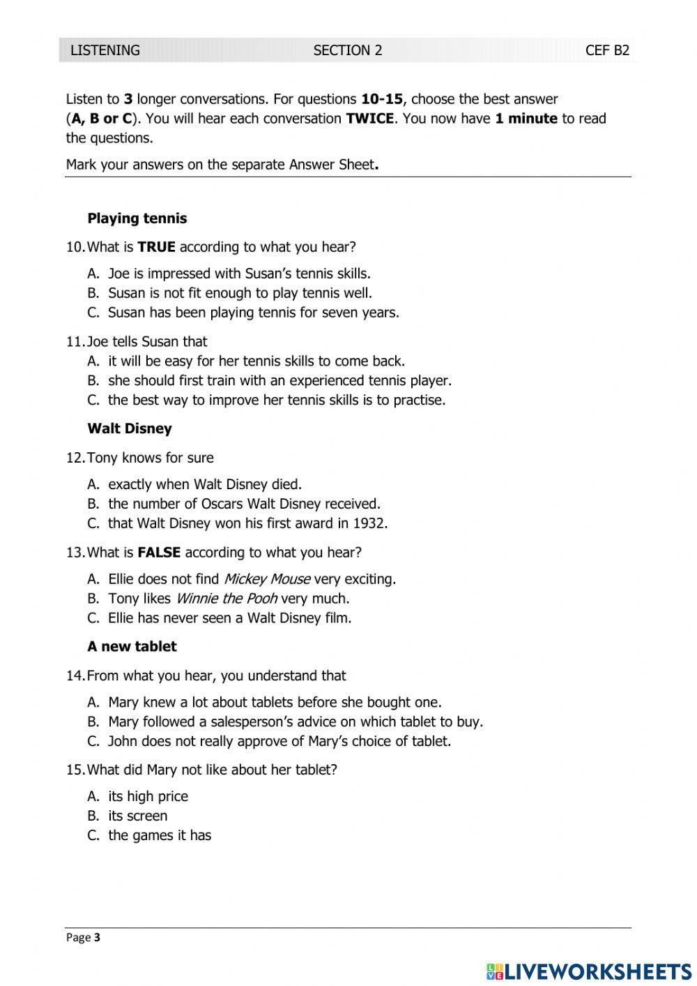 LRN B2 JUNE 2018 LISTENING interactive worksheet | Live Worksheets