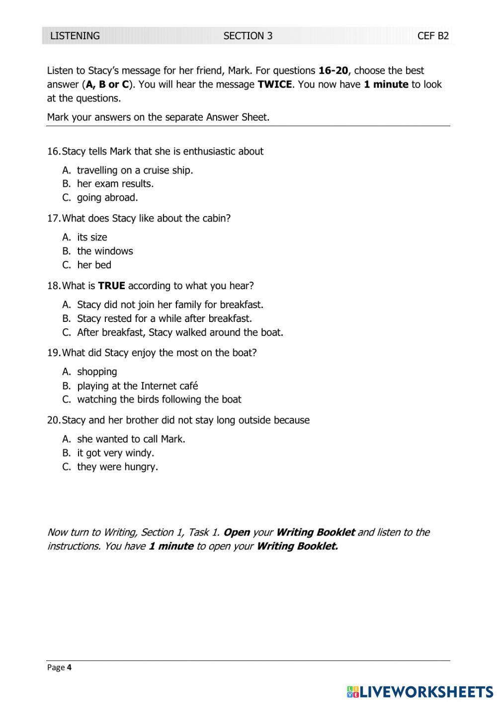 LRN B2 JUNE 2018 LISTENING interactive worksheet | Live Worksheets