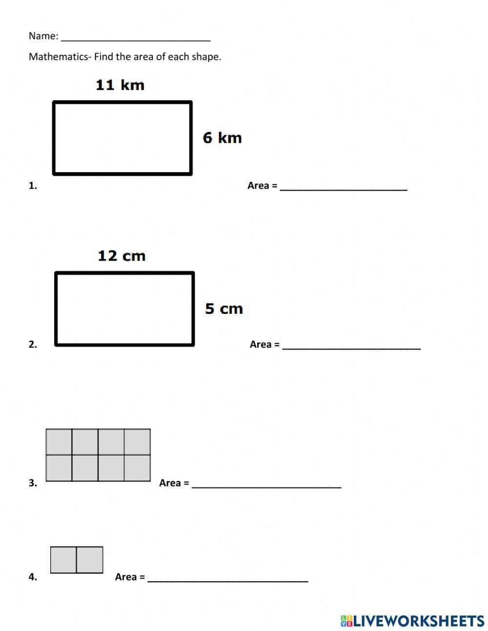 Area online exercise for 3-4 | Live Worksheets