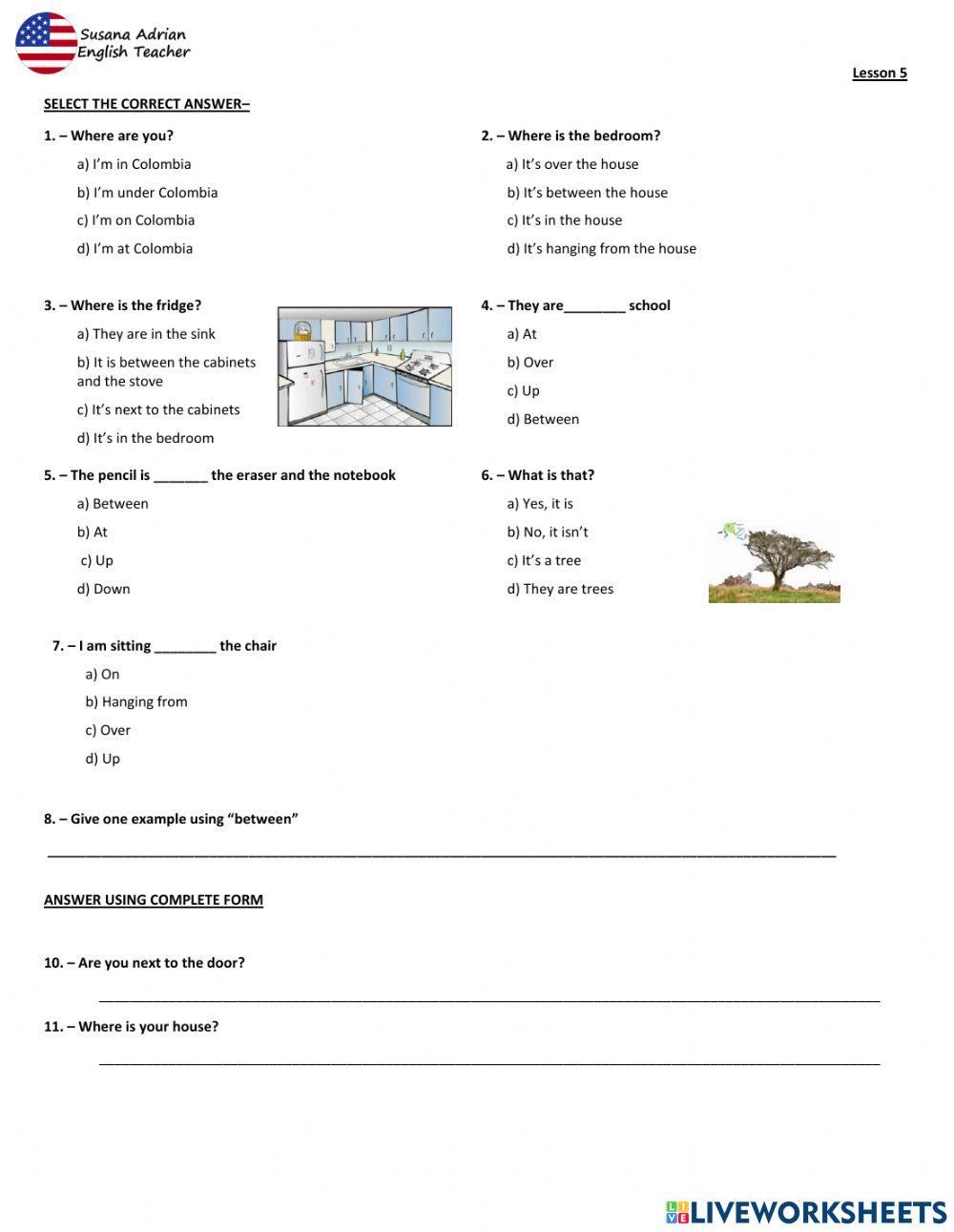 Preposition of location test (Teacher Susie Adrian) worksheet | Live ...