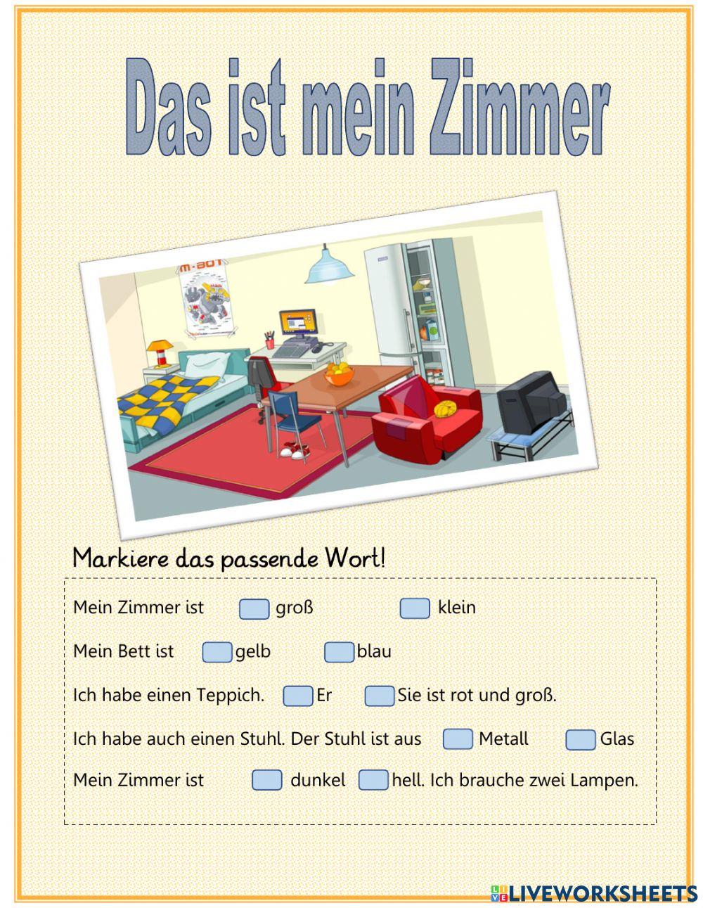 Mein Zimmer | Free Interactive Worksheets | 962141