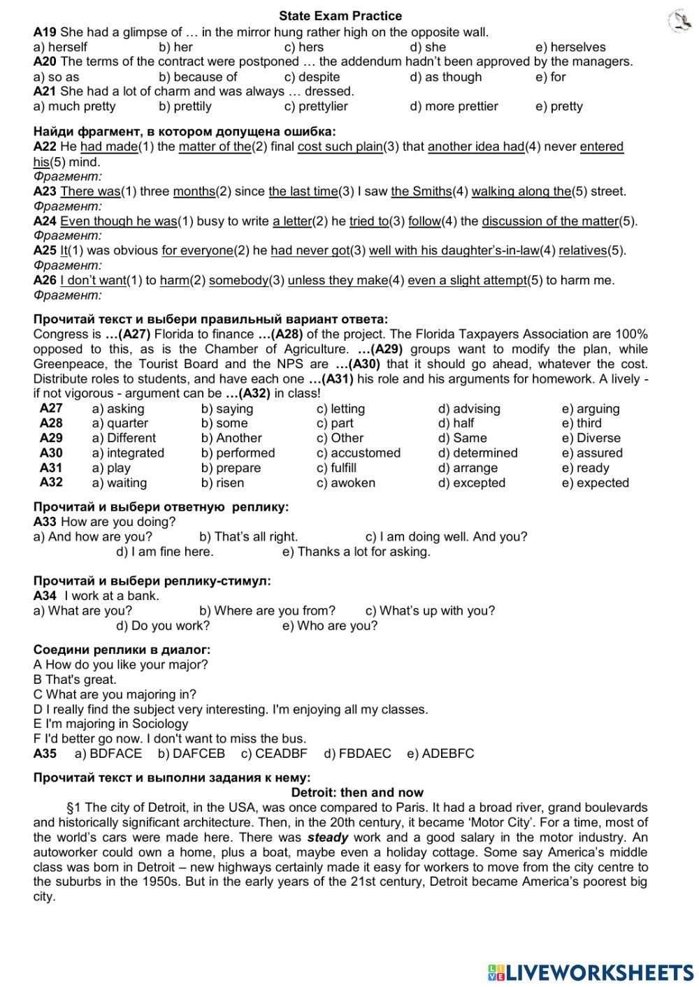 Spplementary Exam Practice Test 1 worksheet | Live Worksheets
