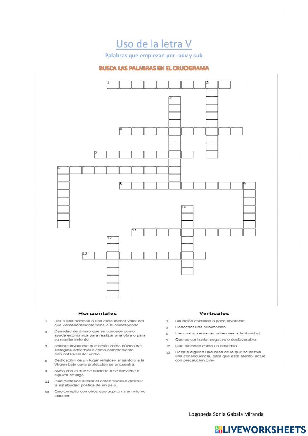 Palabras que empiezan por ad y sub interactive worksheet | Live Worksheets