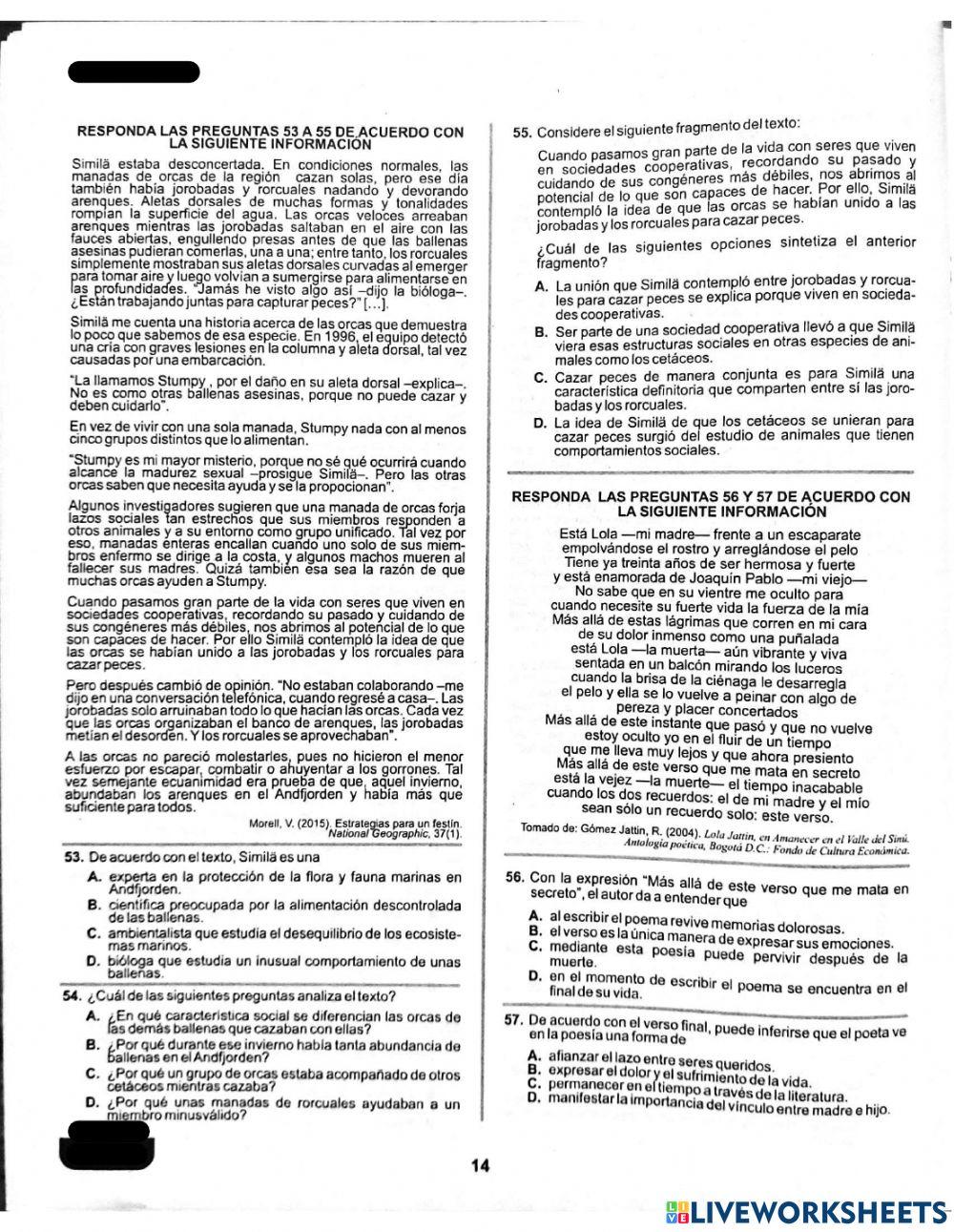 LECTURA CRITICA SJ1 online exercise for | Live Worksheets