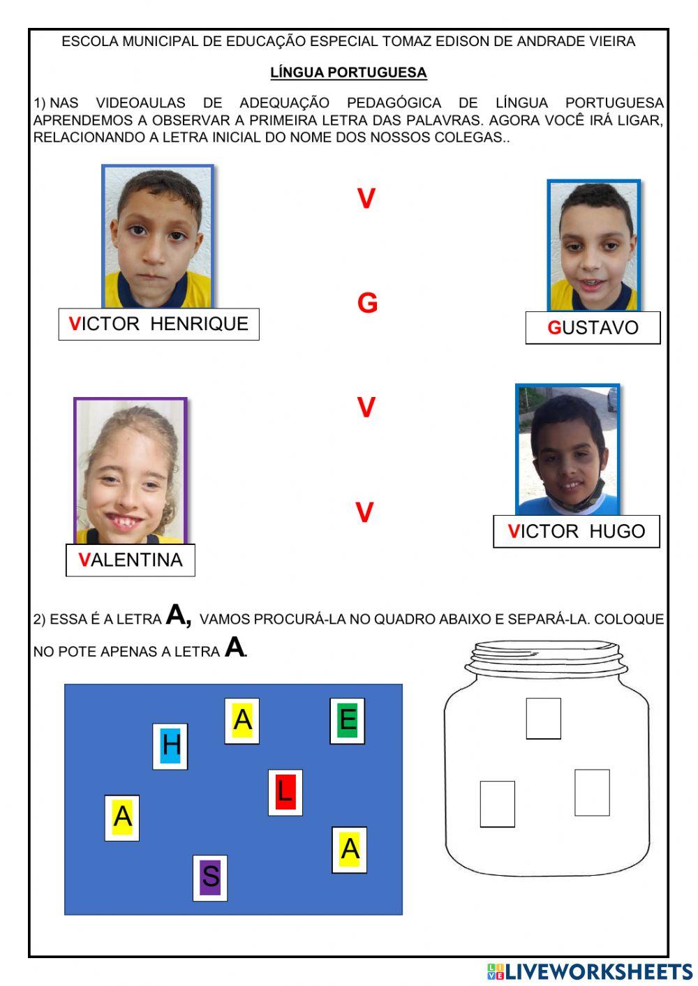 Primeira letra worksheet | Live Worksheets