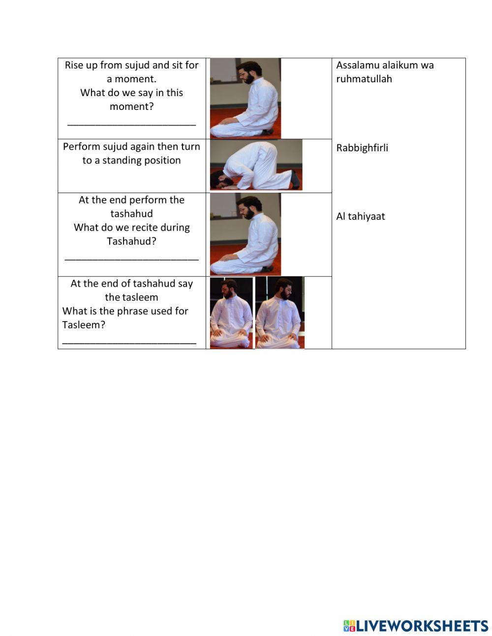 Steps of Salah 4991745 | Ghazala74 | Live Worksheets