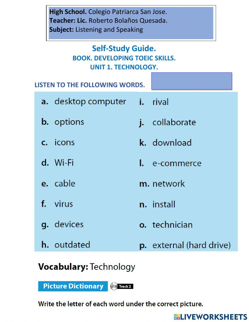 UNIT 1. TECHNOLOGY. DEVELOPING TOEIC SKILLS. worksheet | Live Worksheets