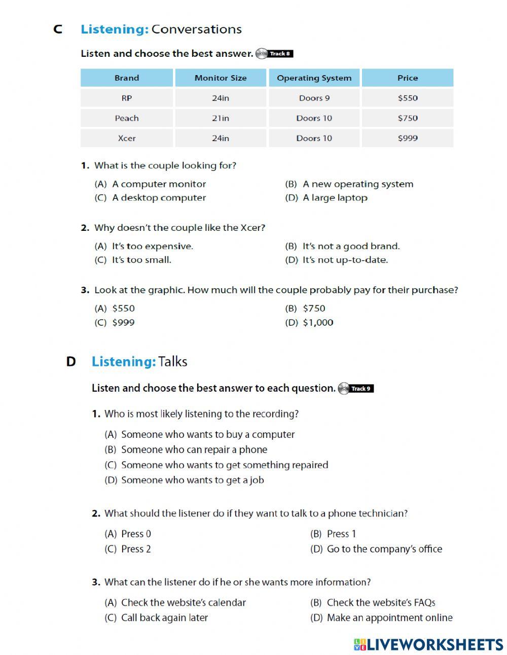 UNIT 1. TECHNOLOGY. DEVELOPING TOEIC SKILLS. worksheet | Live Worksheets