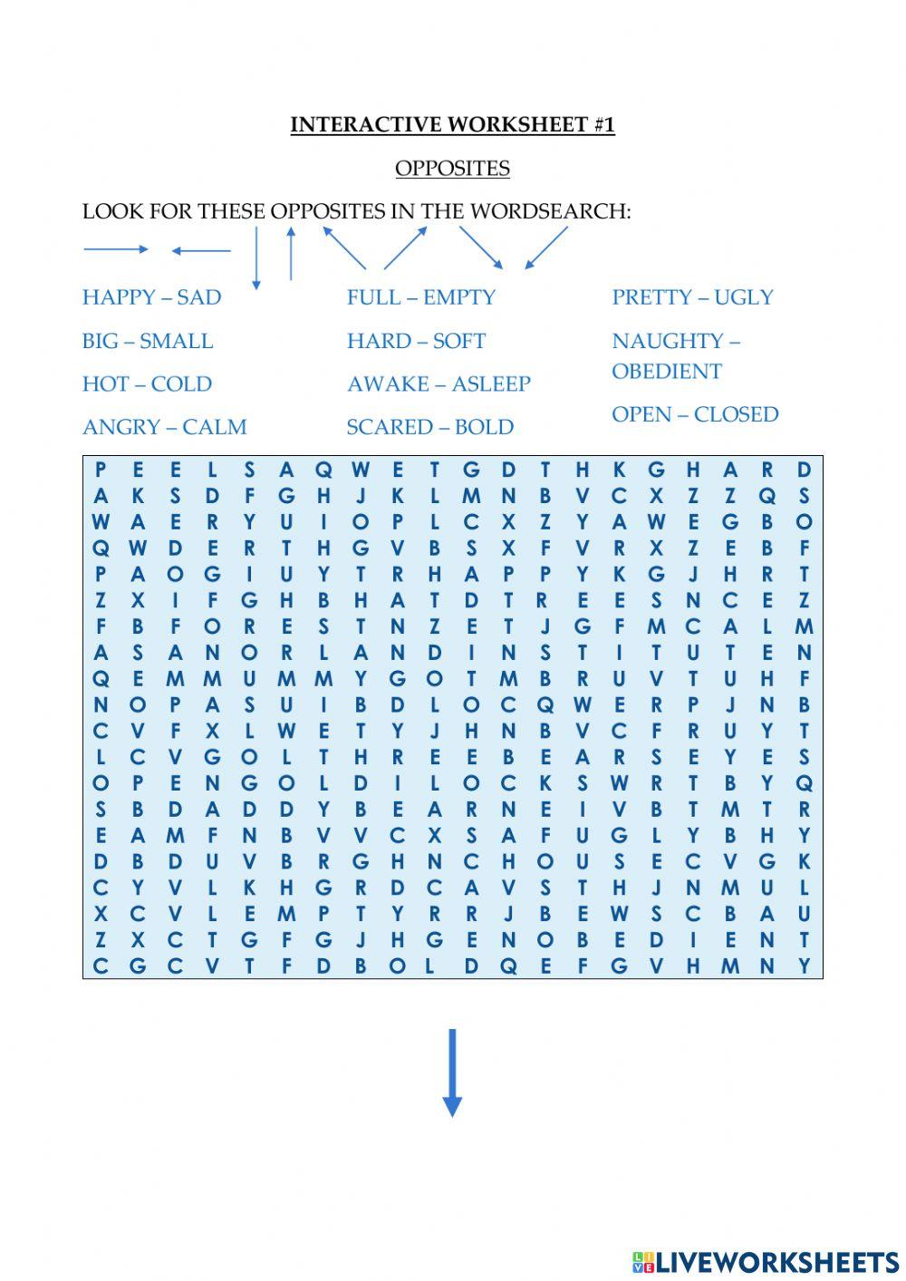 Opposites online exercise for GRADE 4 | Live Worksheets