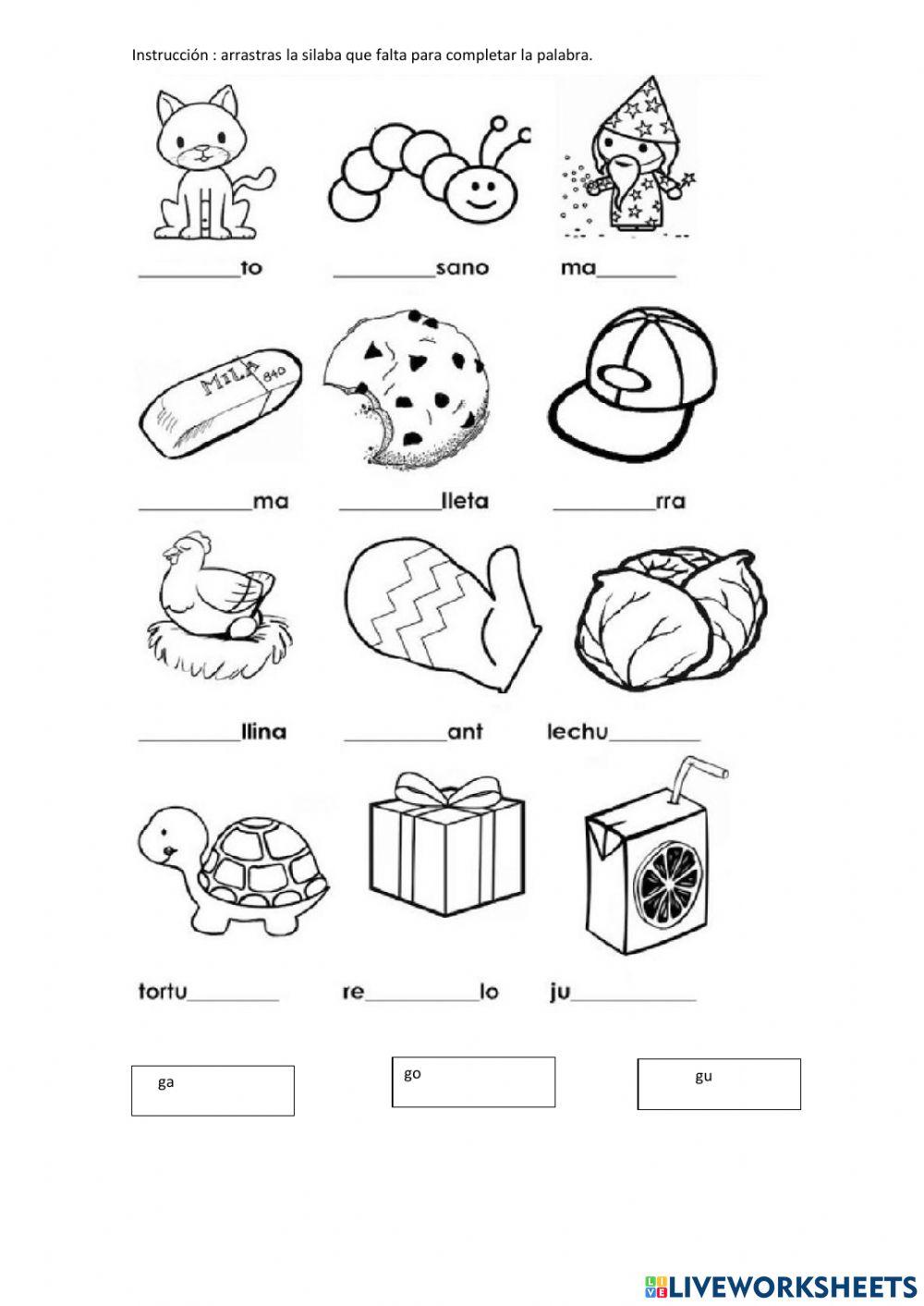 Silabas ga go gu interactive worksheet | Live Worksheets