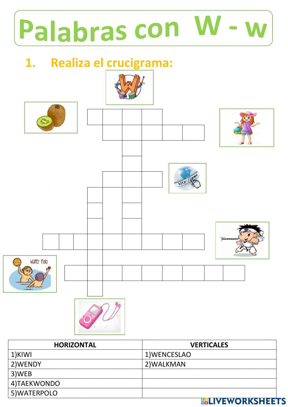 Palabras con w | Live Worksheets