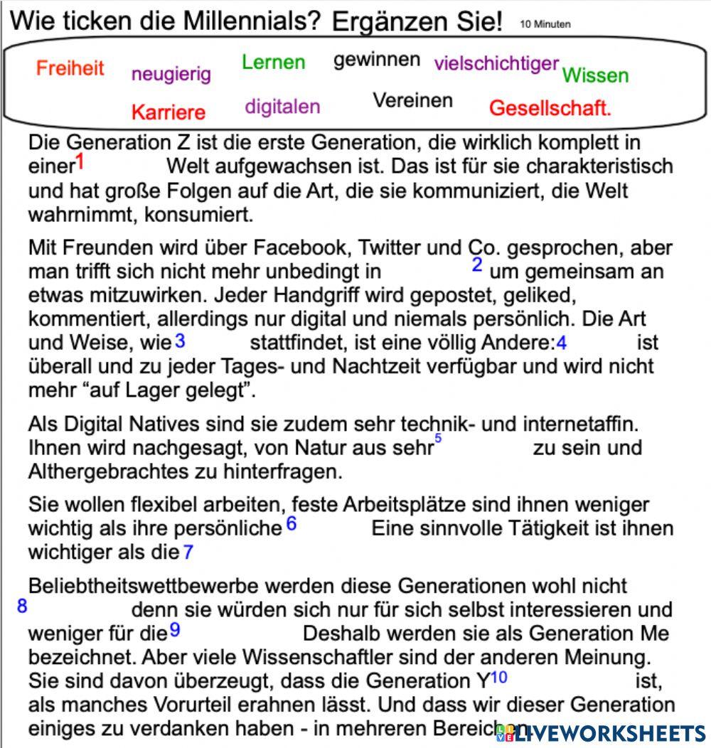 Millennials online exercise for | Live Worksheets