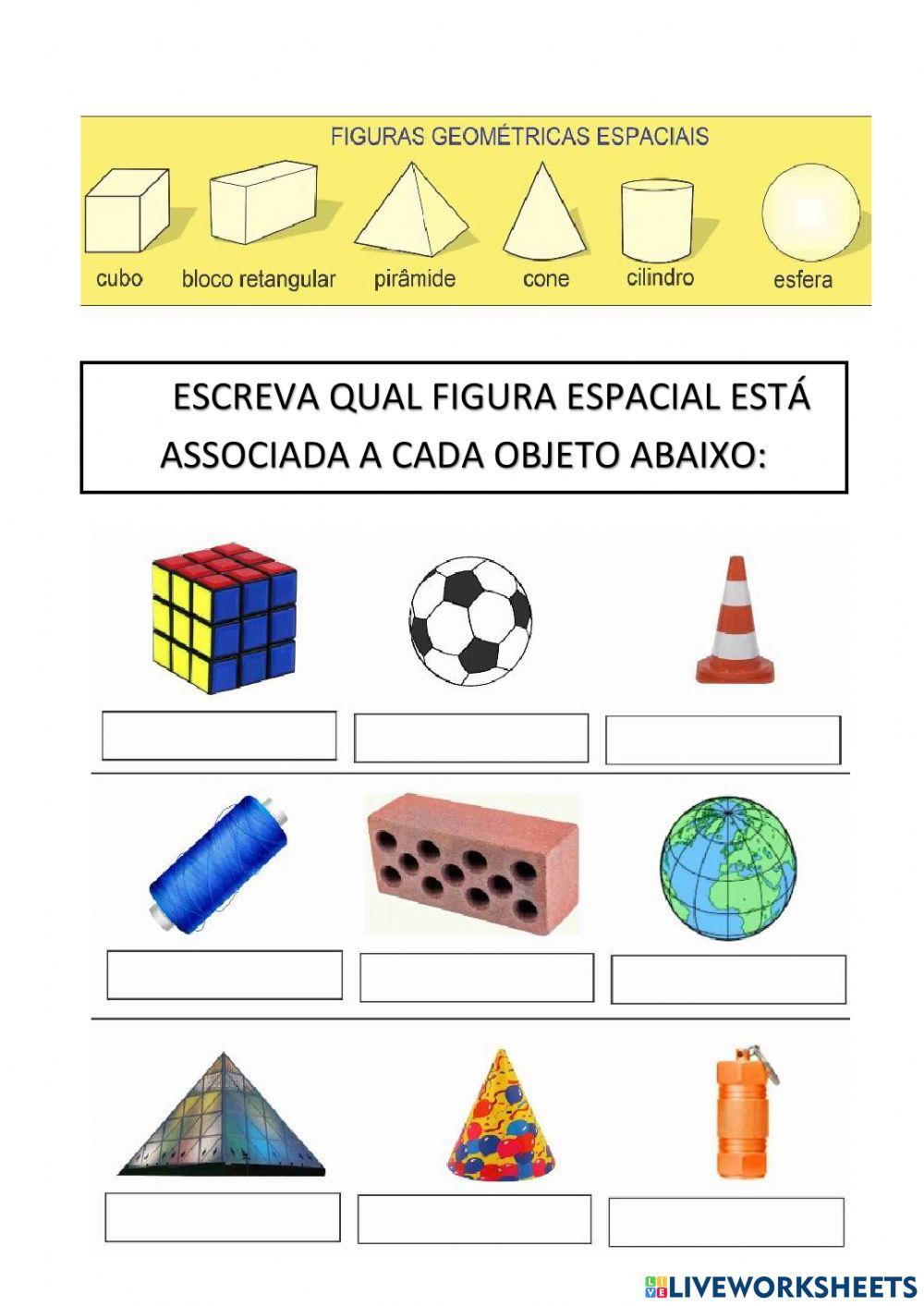 Figuras geométricas planas e espaciais worksheet | Live Worksheets