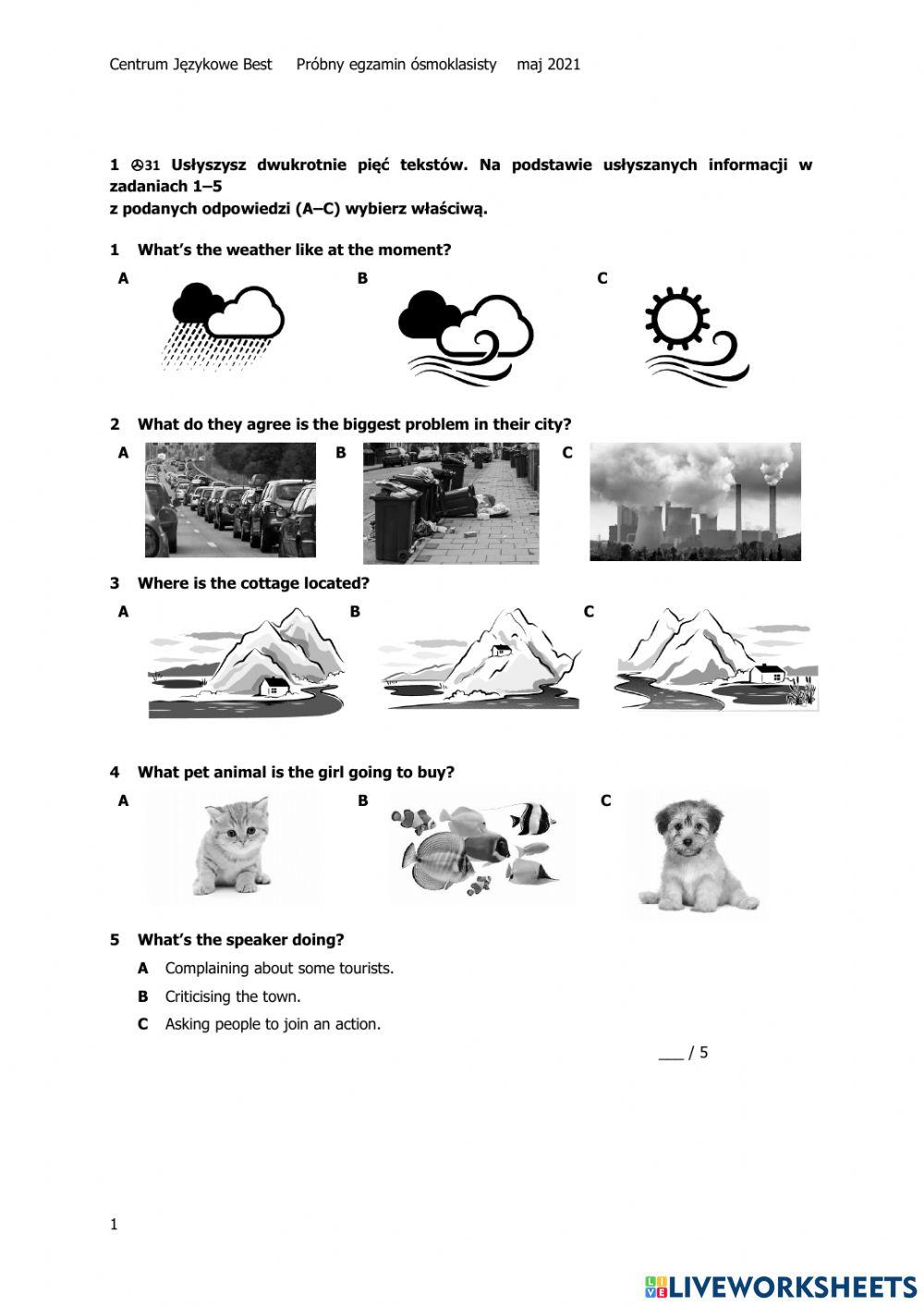 Mock exam exercise for 8 | Live Worksheets
