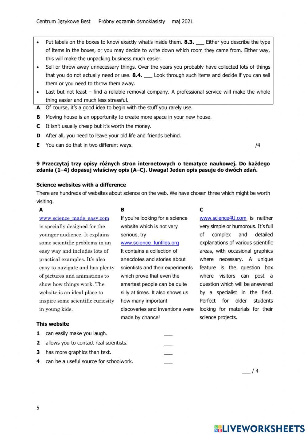 Mock exam exercise for 8 | Live Worksheets
