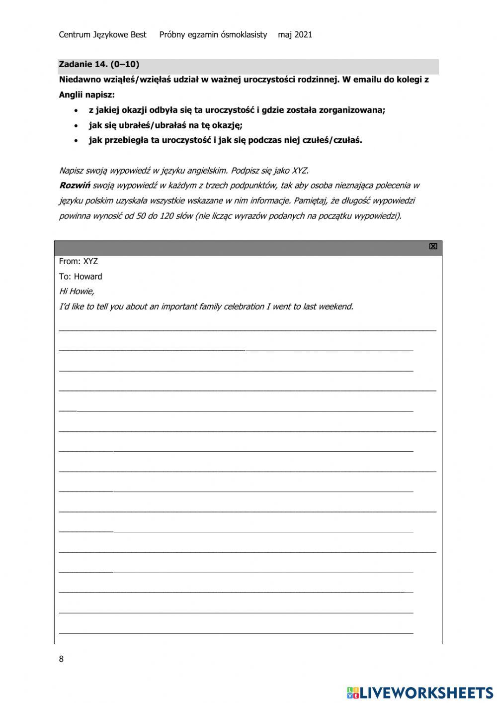 Mock exam exercise for 8 | Live Worksheets