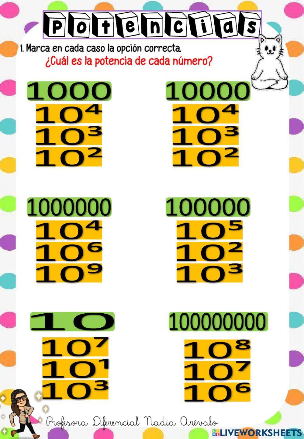 Potencias de base 10 online activity | Live Worksheets