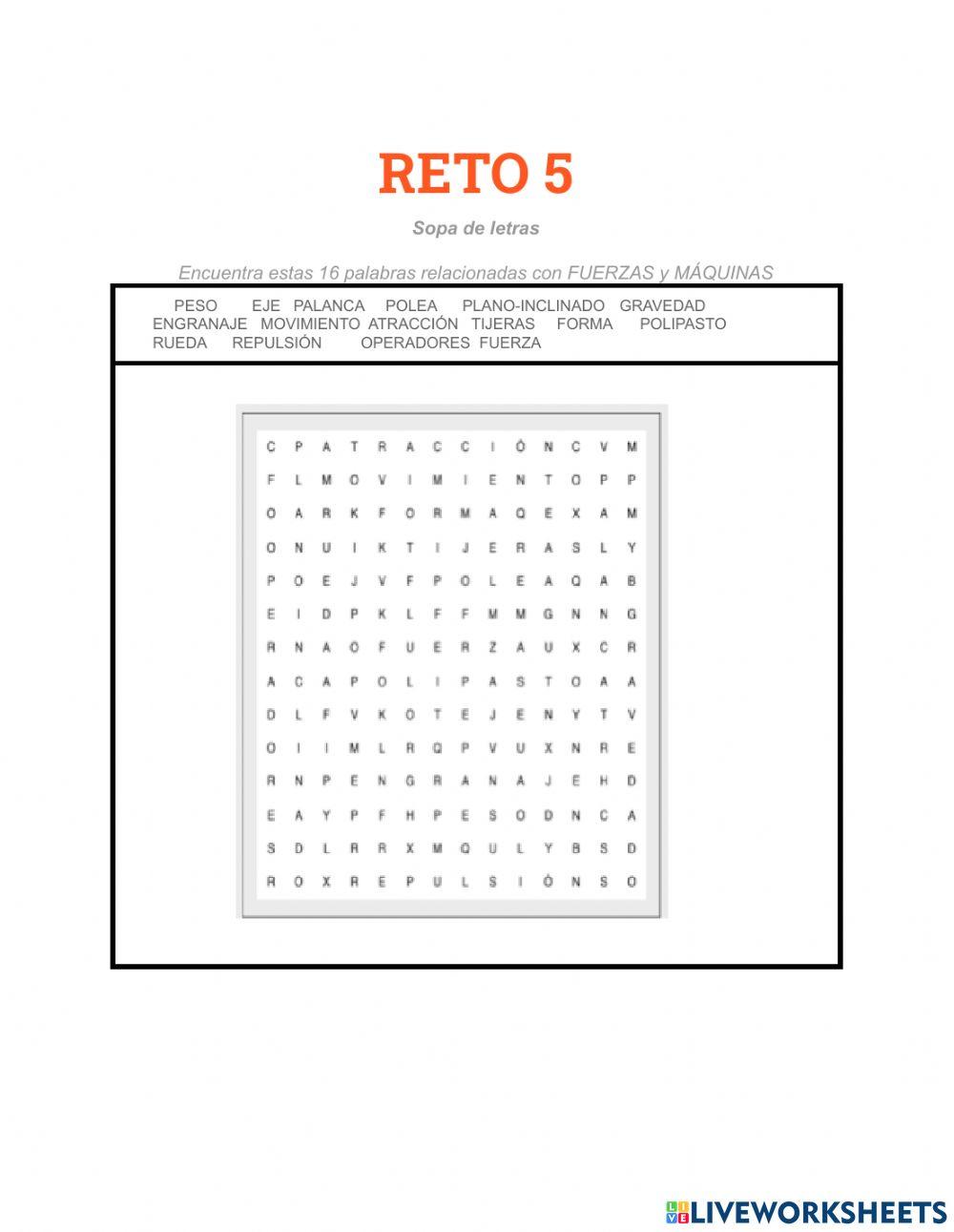 RETO 5: Sopa de letras fuerzas y máquinas 1059 | Mmerch
