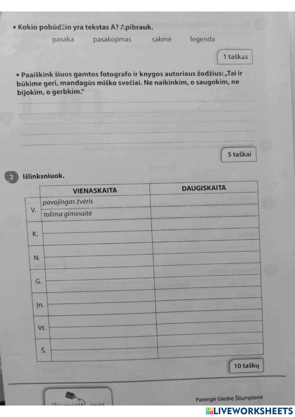 Lietuvių kalbos testas (balandis) 4 klasė 5006737