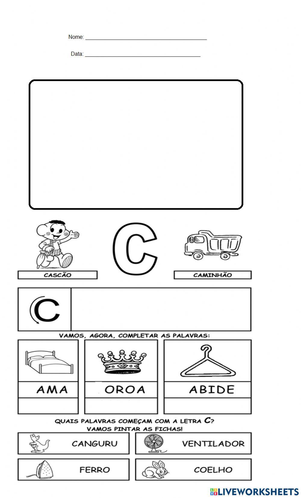 Letra c online pdf worksheet | Live Worksheets