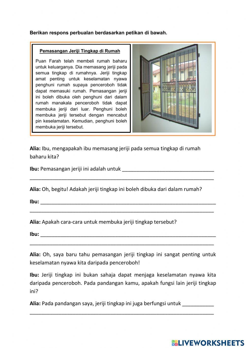 Pemasangan Jeriji Tingkap di Rumah worksheet | Live Worksheets