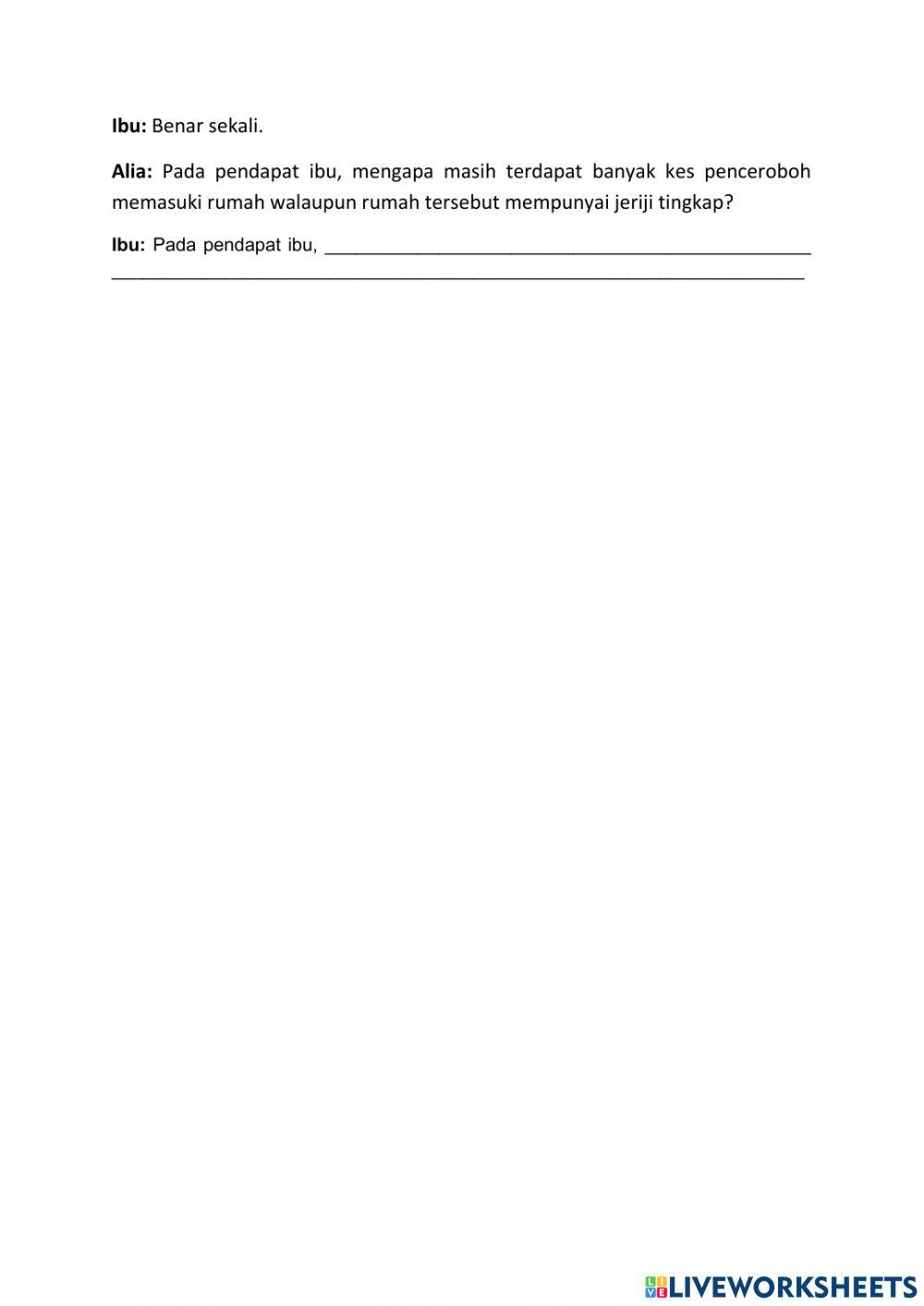 Pemasangan Jeriji Tingkap di Rumah worksheet | Live Worksheets