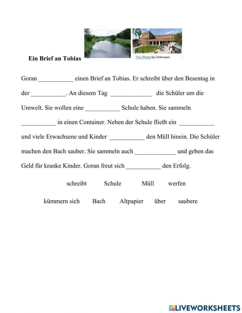 Ein Brief an Tobias worksheet | Live Worksheets