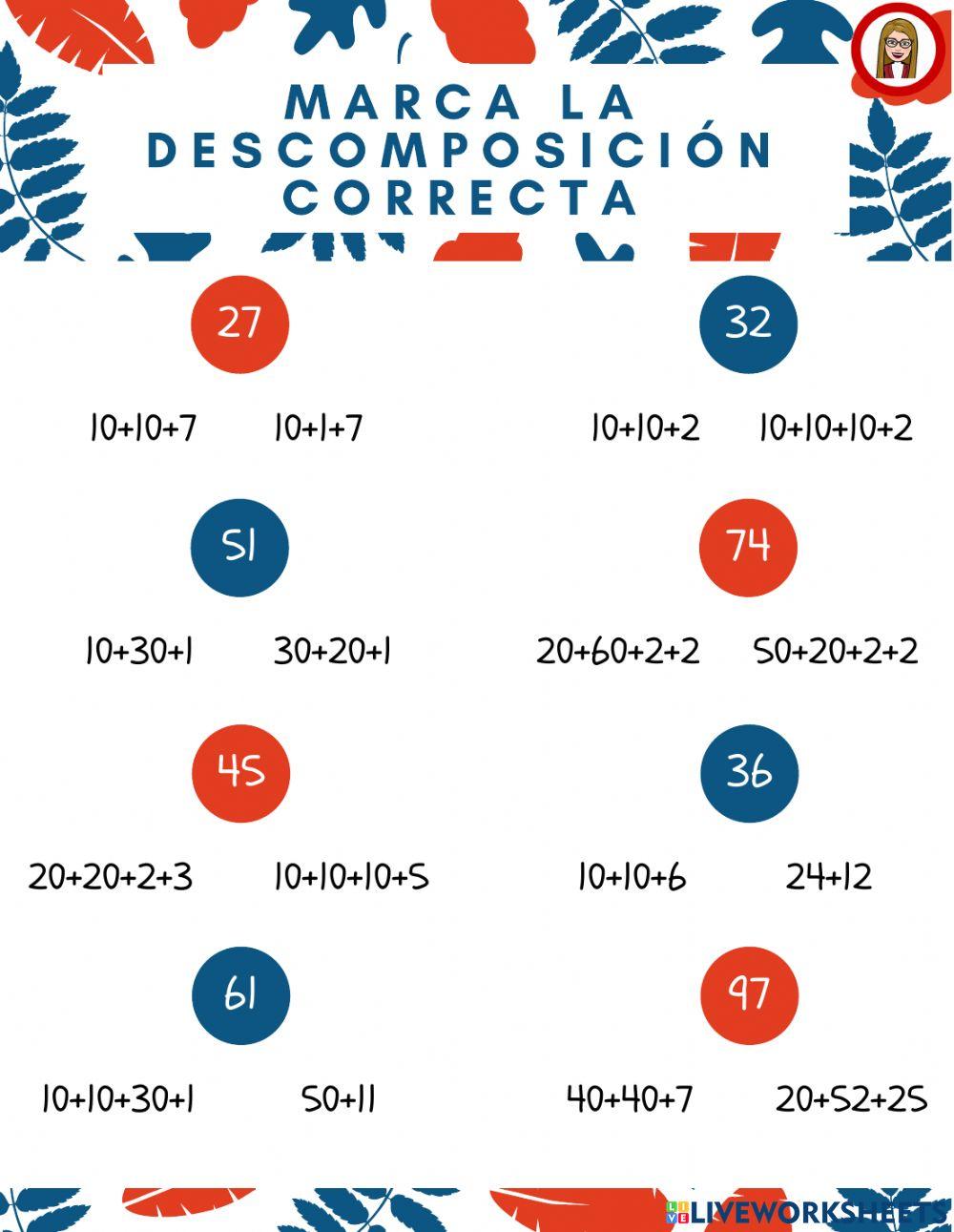Descomposición númerica online pdf activity | Live Worksheets