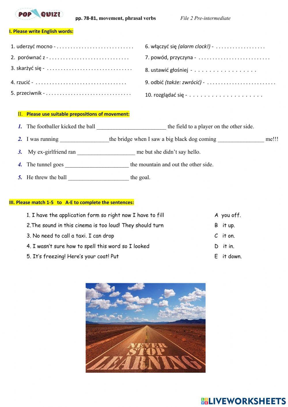 Pre-intermediate - pop quiz no. 13 worksheet | Live Worksheets