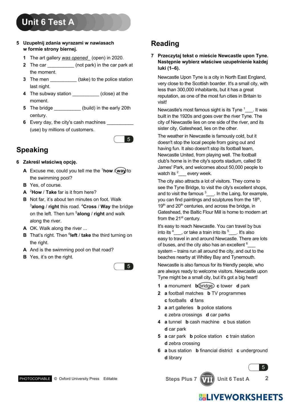 Steps Plus 7 test unit 6 cz. I online exercise for | Live Worksheets