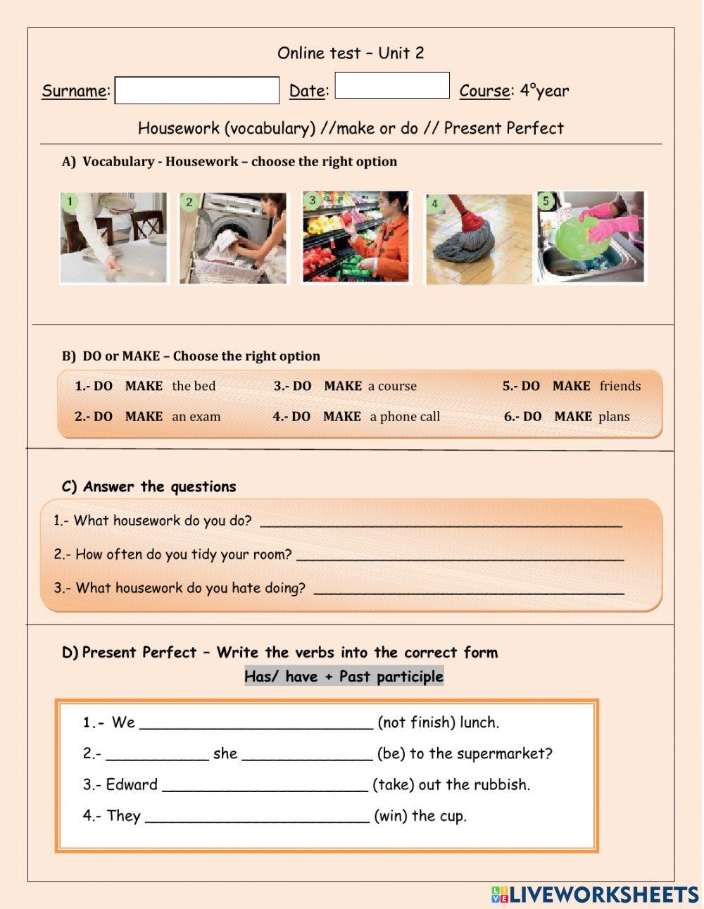 4°Test - Unit 2 989515 | LM3y42021 | Live Worksheets