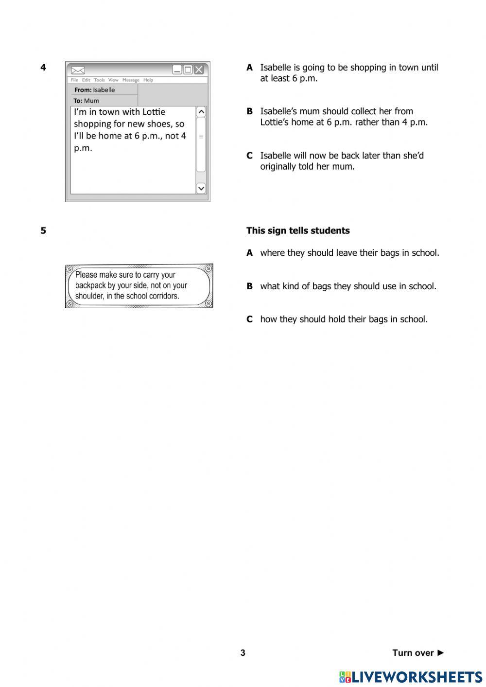 PET READING PART 1-4 online exercise for | Live Worksheets