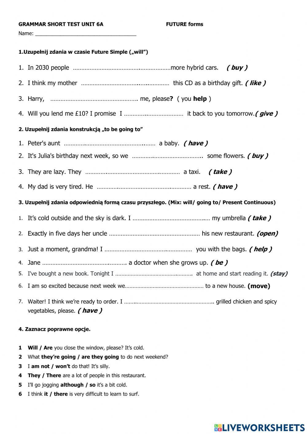 5007231 | Grammar Test-Future tenses | BozenaW