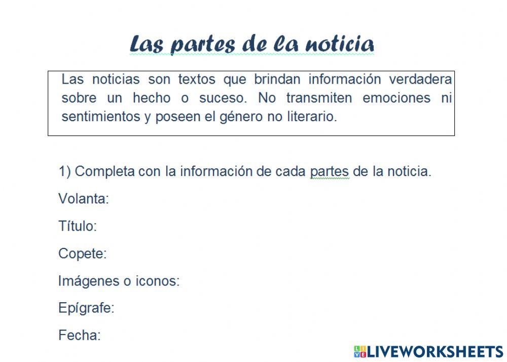 Las partes de la noticia y sus definiciones. 989599