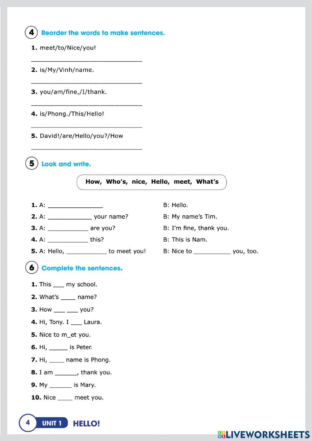 Hello online practice | Live Worksheets