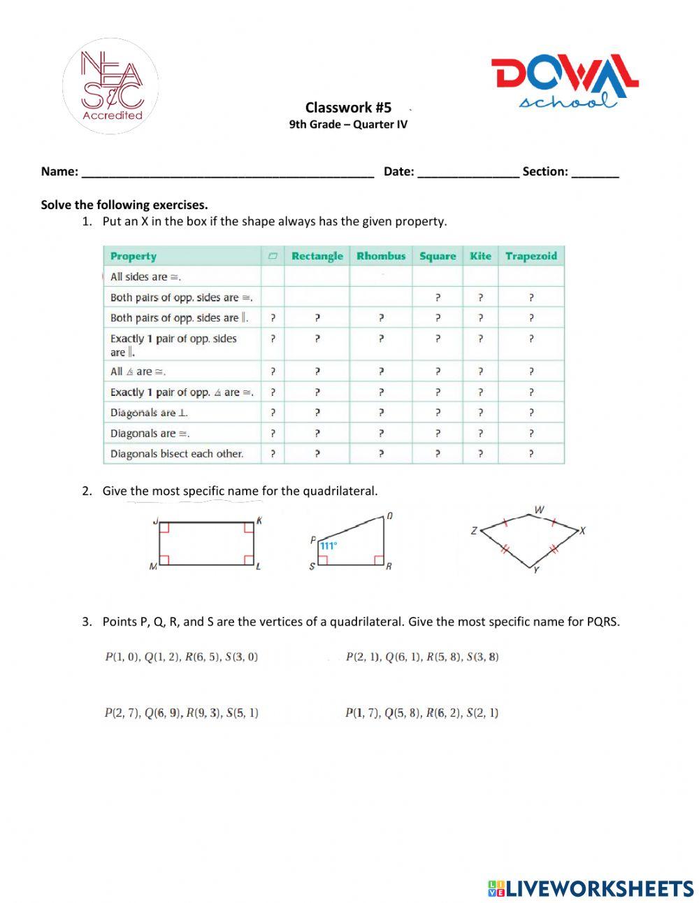 Classwork - 9th Grade worksheet | Live Worksheets