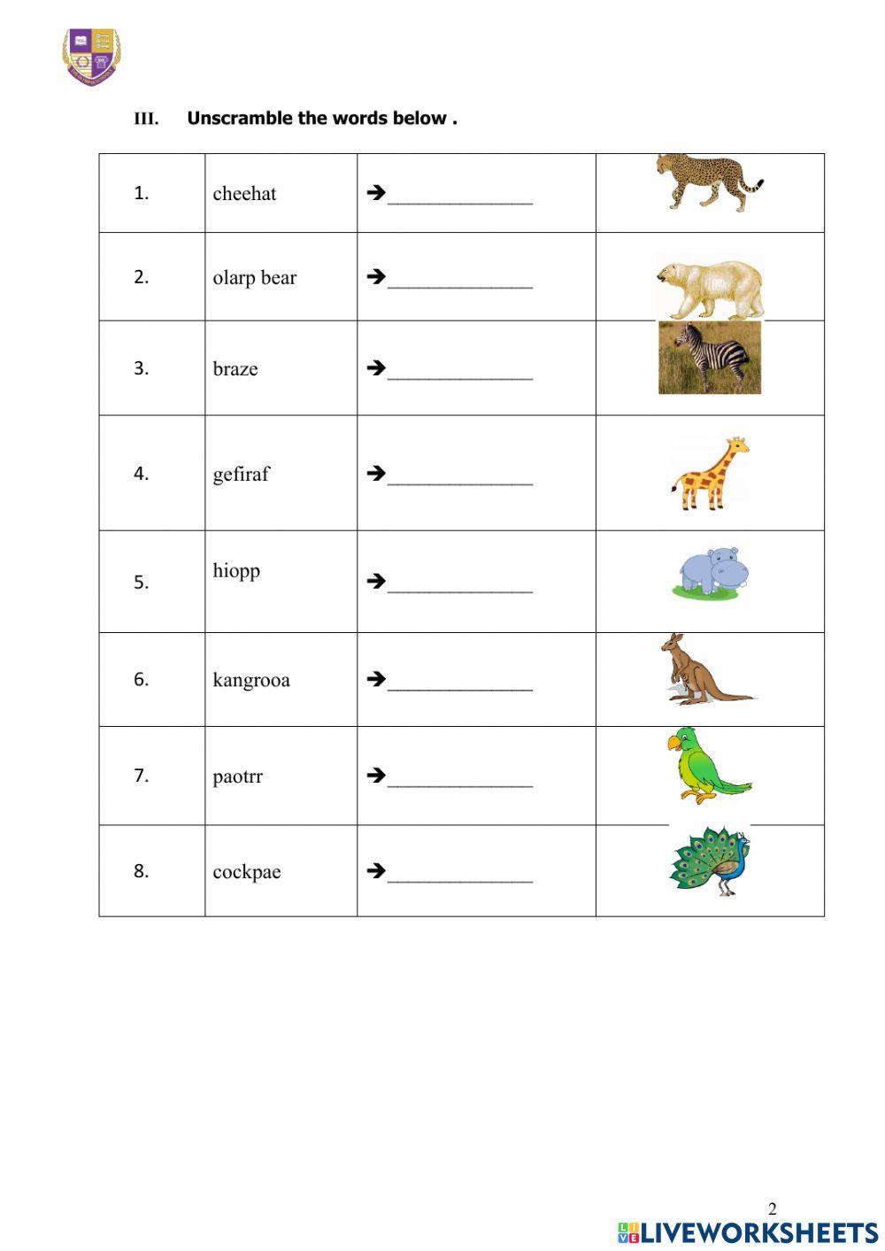 Review unit 8: Wild Animals worksheet | Live Worksheets