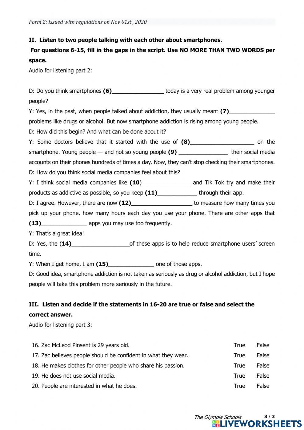 990772 | Impact 1 - Listening Test - 2020-21 | Sam Wardle