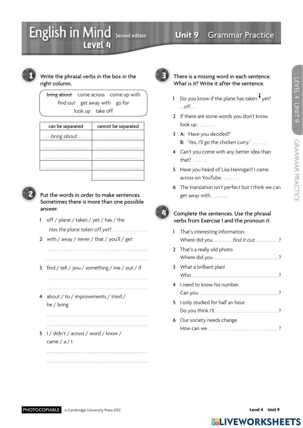YL14 Grammar Unit9 worksheet | Live Worksheets