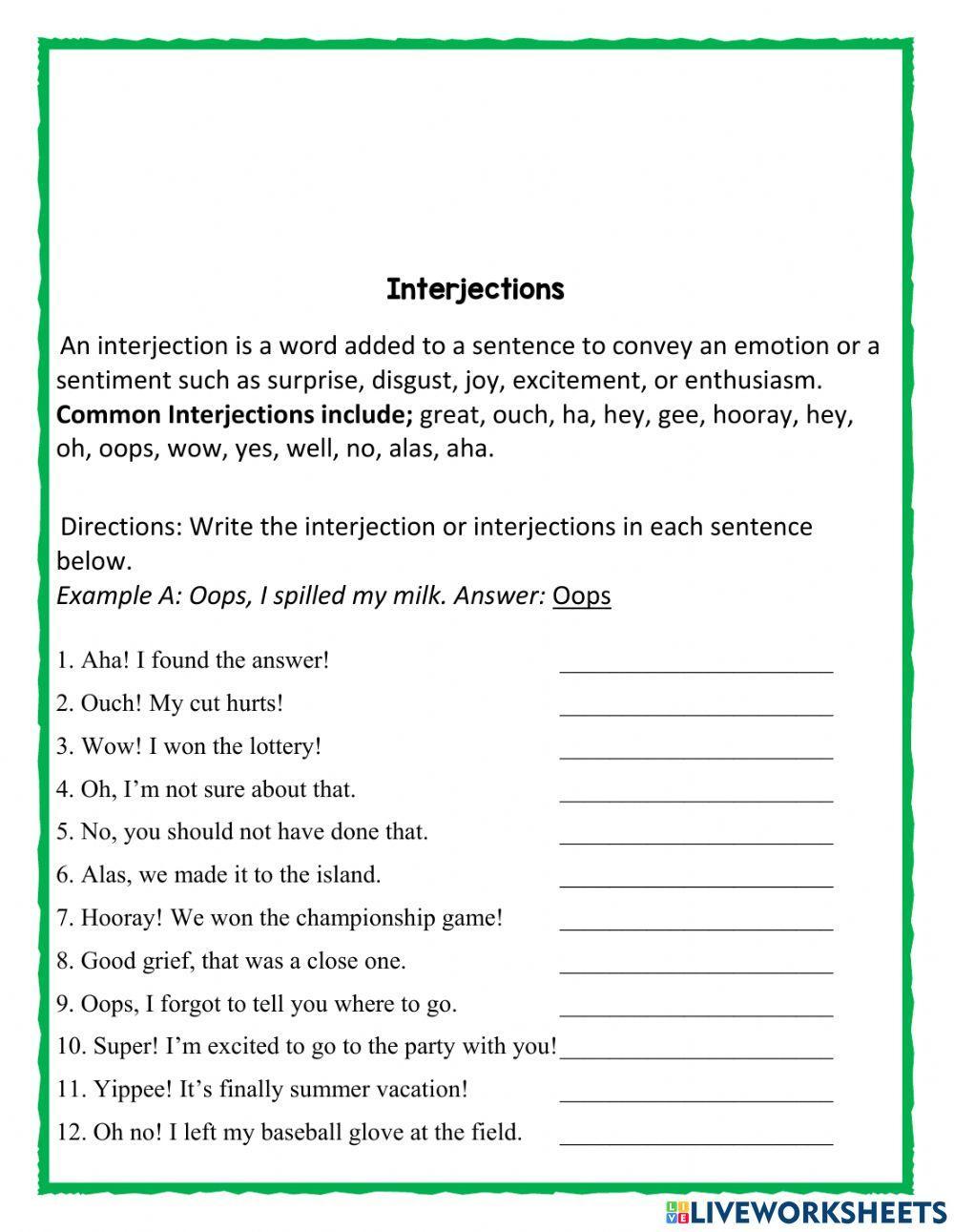 interjections worksheet