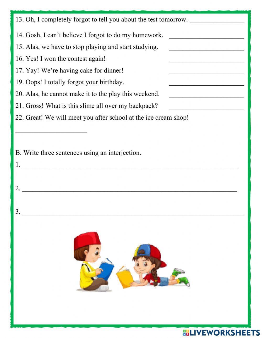 interjection sentences worksheets