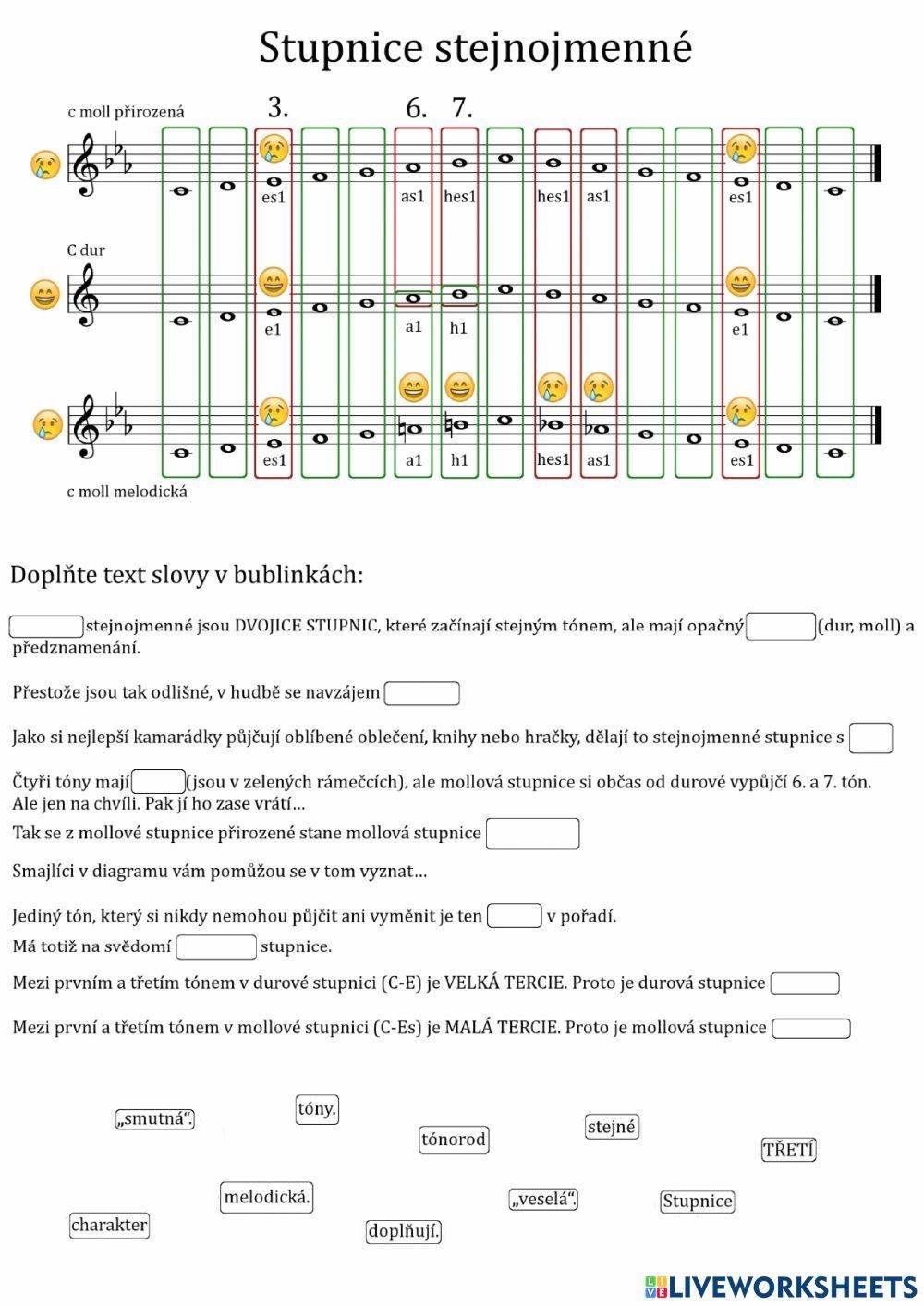 Stupnice stejnojmenné interactive worksheet | Live Worksheets