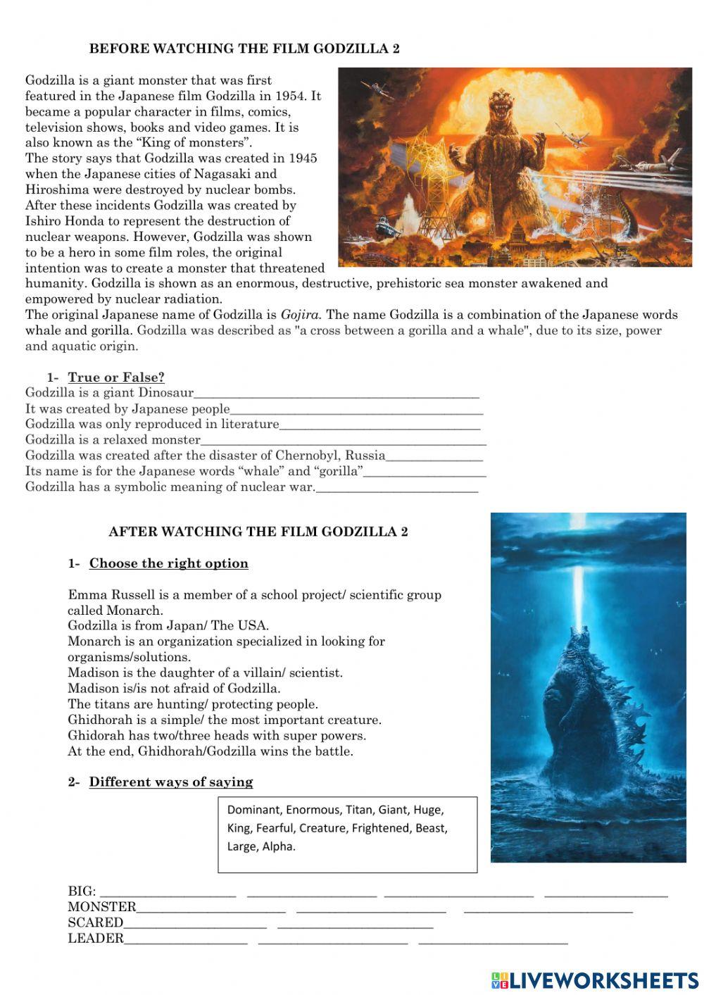 Godzilla vs Kong | Free Interactive Worksheets | 991105