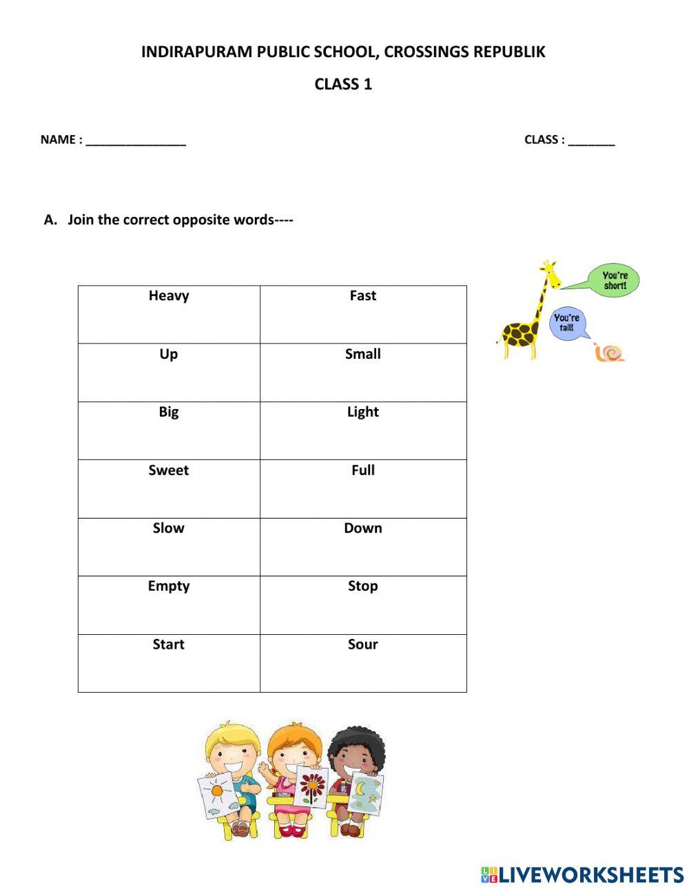 Opposite Words and Simple Present Tense online exercise for | Live ...