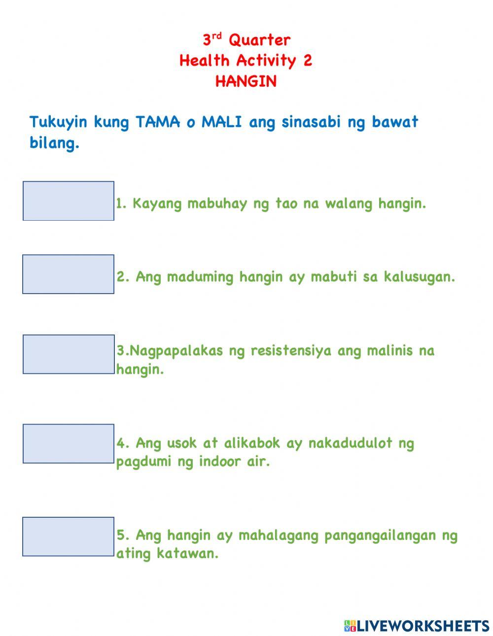 Health Activity 2 worksheet | Live Worksheets
